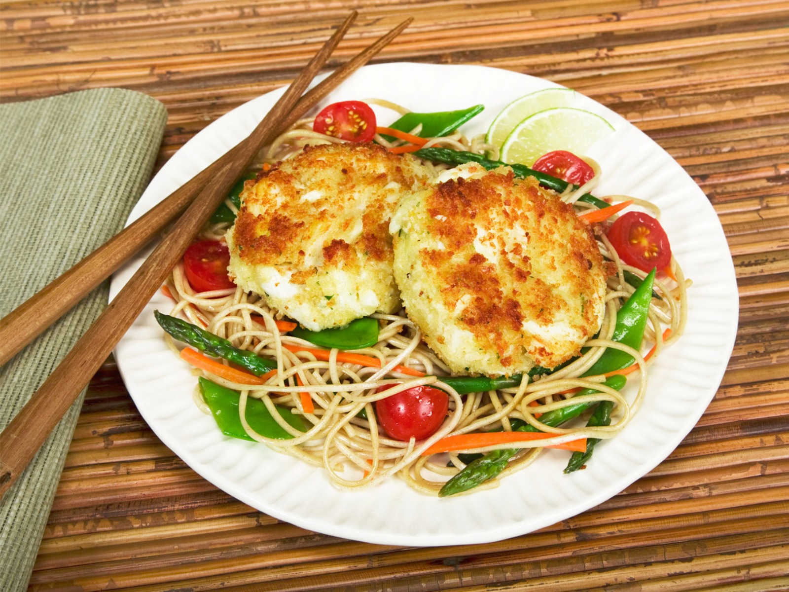 Crab Cakes over Asian Noodle Salad - Phillips Foods, Inc.