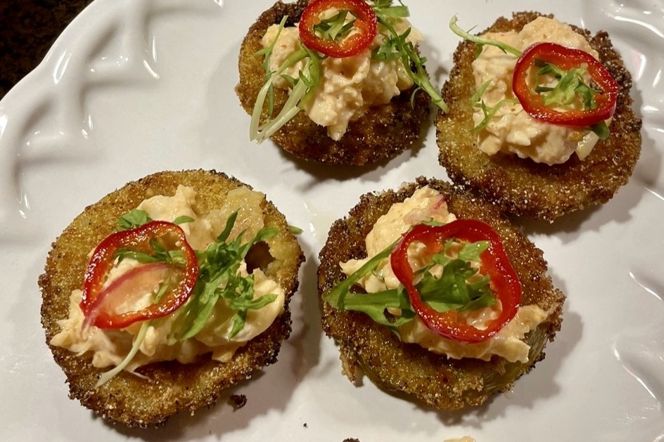 Fiery Crab Topped Crispy Tomatillos Phillips Foods Inc